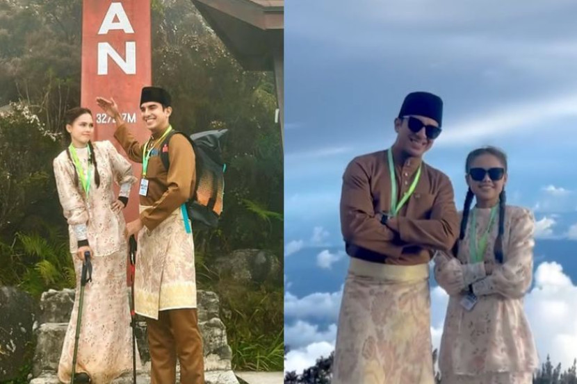 Sweetnya! Bella Astillah dan Syed Saddiq sedondon berbaju tradisional panjat Gunung Kinabalu ...